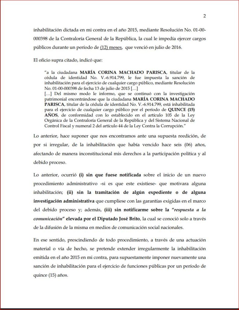 El recurso que interpuso María Corina ante el TSJ (+Documento)